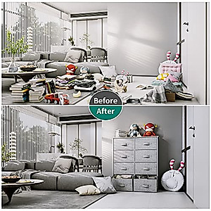 YITAHOME Storage Tower with 8 Drawers - Fabric Dresser with Large Capacity, Organizer Unit for Bedroom, Living Room & Closets - Sturdy Steel Frame, Easy Pull Fabric Bins & Wooden Top (Light Grey)