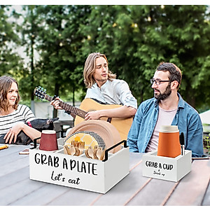 Kitchen Utensil Holder, Kitchen Countertop Plate Organizer with Large Cup Holder, Paper Plate Holders, Disposable Dish Holder and Disposable Cup Holder Utensil Caddy for Kitchen, Party, BBQ(Set of 2)…