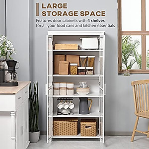 HOMCOM Freestanding Kitchen Pantry, 5-Tier Storage Display Cabinet, Curio Cabinet with Adjustable Shelves and 2 Glass Doors for Living Room, Dining Room, White