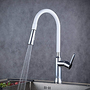 Kitchen Faucet Beelee 18"Commercial Style High Arc Pull Down Kitchen Sink Faucets, Single Handle Pull Out Sprayer Solid Brass Chrome and Painting White Kitchen Faucet