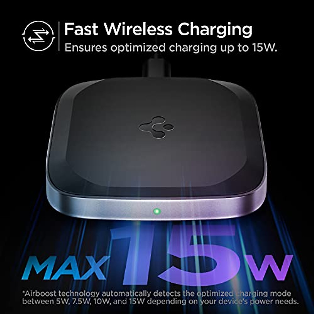 Spigen Wireless Charger, Fast 15W Wireless Charging Pad for Qi Enabled Galaxy S23 Ultra Plus Z Fold Flip 4 3 S22 S21 FE Note 20 Pixel 6 iPhone 11 XS XR X 8 SE [No Adapter Included]
