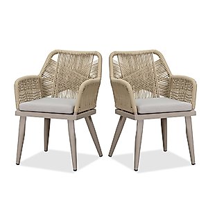 PURPLE LEAF 2 Pieces Outdoor Patio Dining Chairs All-Weather PE Rattan Patio Furniture with All Aluminum Frame for Lawn Garden Backyard Deck, Champagne