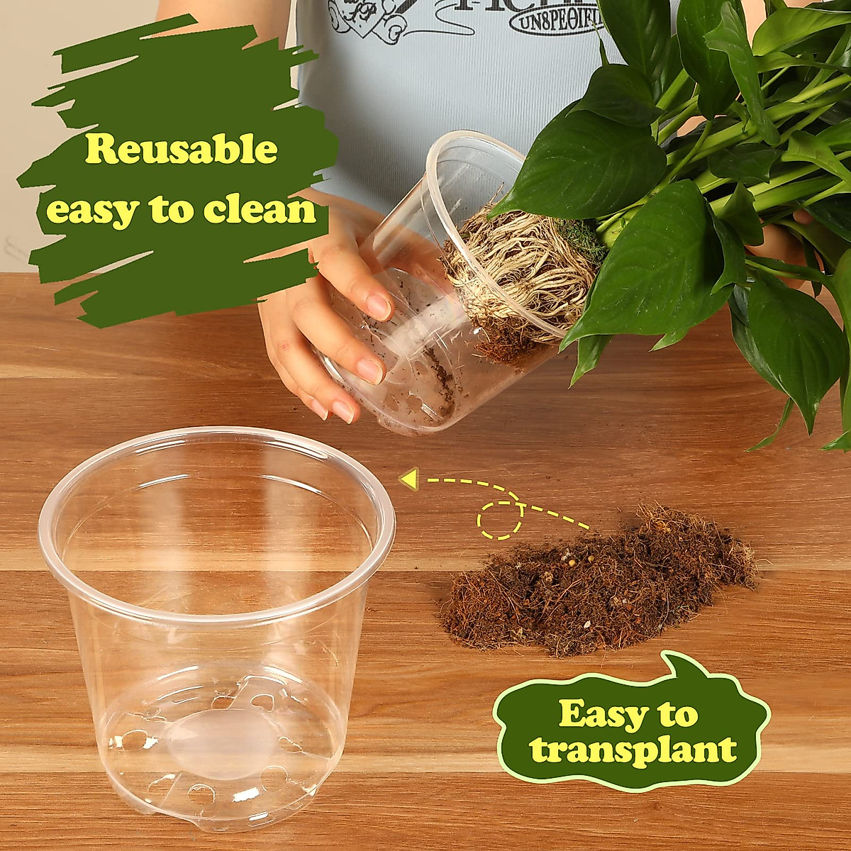 RAOOKIF 24 Pack 6/5/3.5 Inch Clear Nursery Pots with Drainage Holes, Transparent Nursery Pots Variety Pack, Flexible Plastic Nursery Pots for Plants, Garden Flower Pot