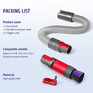 Dusting Brush + Flexible Extension Hose Compatible with Dyson Outsize V7 V8 V10 V11 V15 Vacuum Cleaner, Scratch-free Dusting Brush Bristle Dust Removal Brush, Cordless Vacuum Replacement Parts