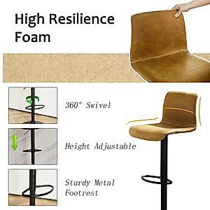 HeuGah Swivel Bar Stools Set of 4, Counter Height with Back, Adjustable Height 24" to 32", Faux Leather for Kitchen Island (Whiskey Brown, Set of 4 (24'' to 32''))