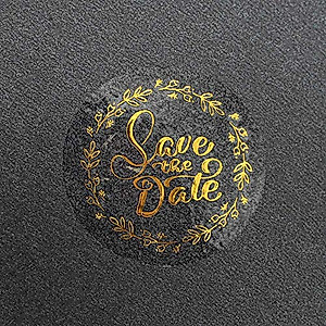 100 x Save the Date Metal Labels Real Gold Foil Embossed Transparent Stickers Shower Party Invitation Stickers Round Self Adhesive Vinyl Labels 1.6 inch (Gold)