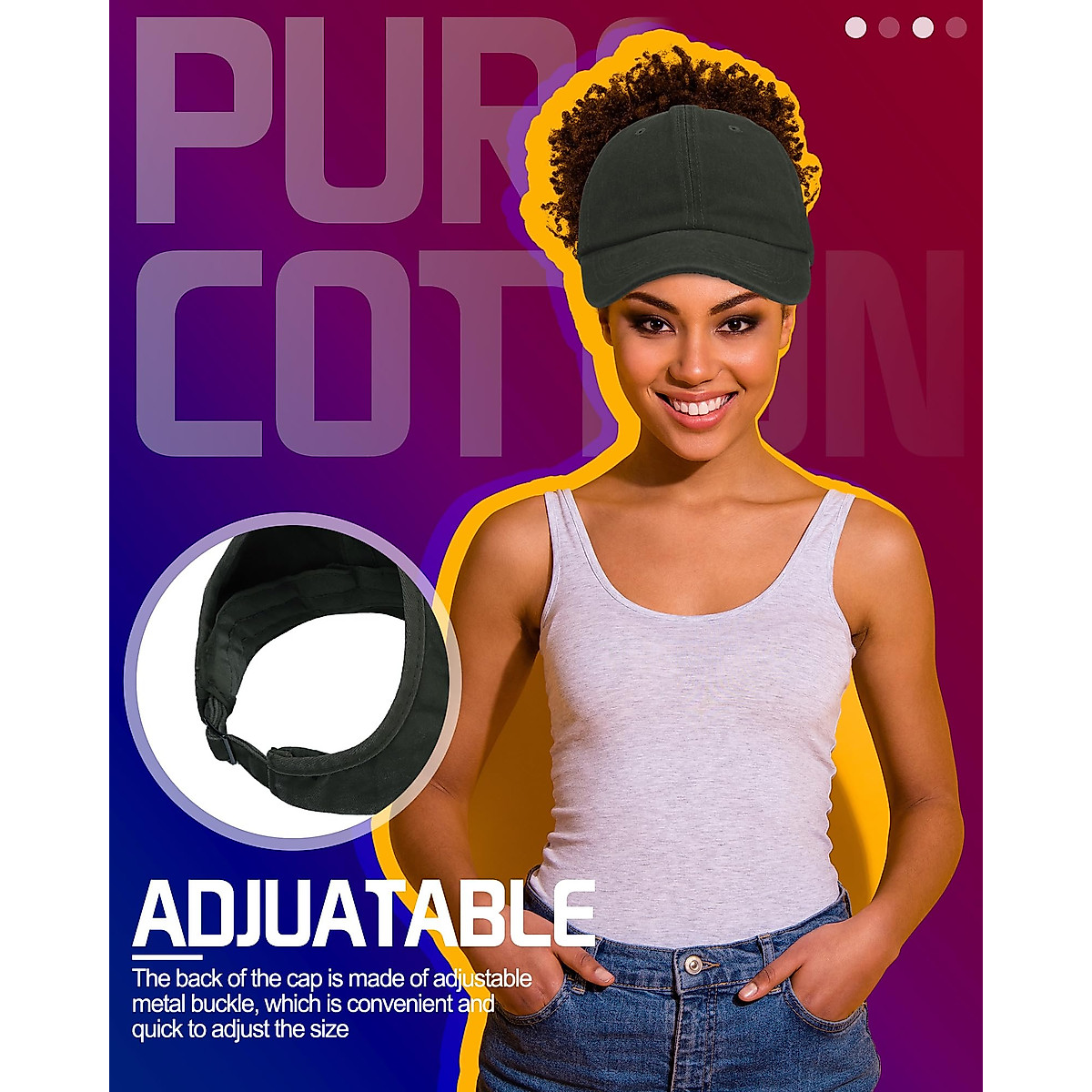 Jiuguva 4 Pack Backless Ponytail Caps Baseball Caps High Messy Bun Baseball Hats for Women Adjustable(White, Army Green, Khaki, Navy Blue)