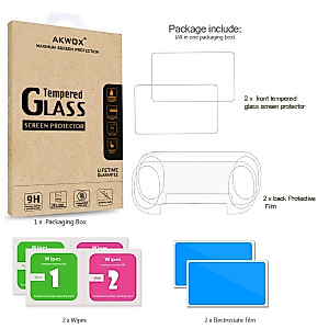 (4-Pack) 2 Front+2 Back Covers Screen Protectors for Sony PlayStation Vita 2000, Akwox 9H Tempered Glass Front Screen Protector and HD Clear PET Back Screen Protective Film for PS Vita PSV 2000