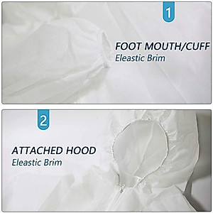 Greenour Hazmat Suits Pack of 12 Disposable Coveralls with Hood Breathable White SMS Painters Suit (X-Large)