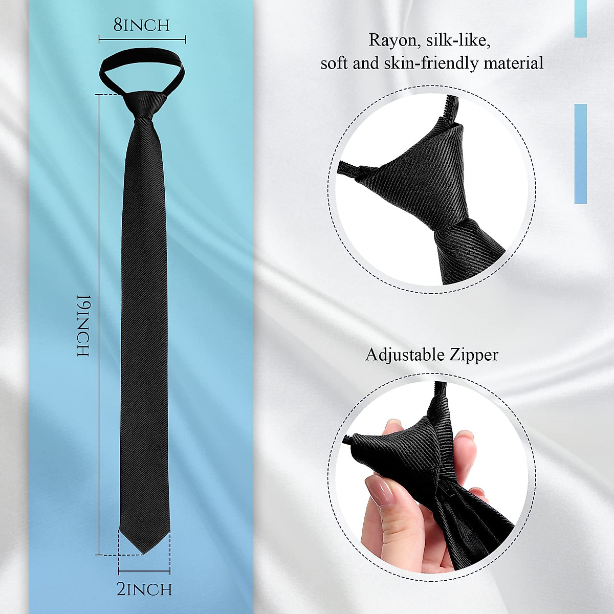 Xinnun 4 Pieces Zipper Ties for Men Adjustable Men's Neckties Zip on Tie for Men Zipper Skinny Necktie Clip on Slim Tie(Black)