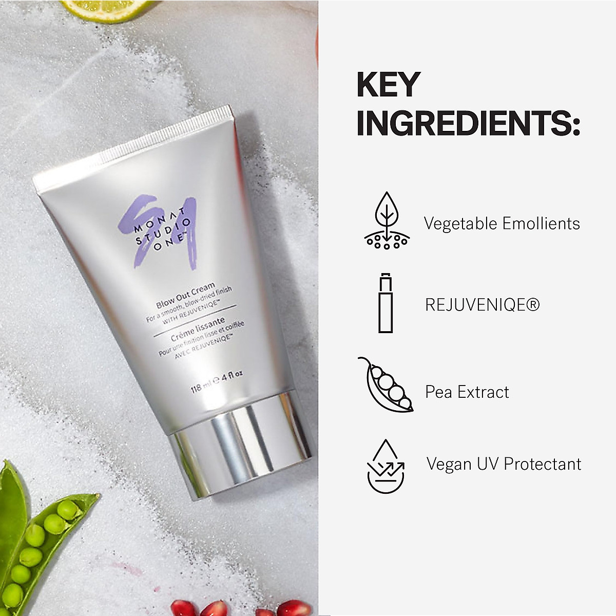 MONAT Studio One Blow Out Cream - Anti Frizz Hair Care/Hair Cream Helps Smooth and Soften Hair While Using Heat Hair Styling Products. Thermal/Heat Protectant For Hair - Net Wt. 118 ml / 4 fl. oz.