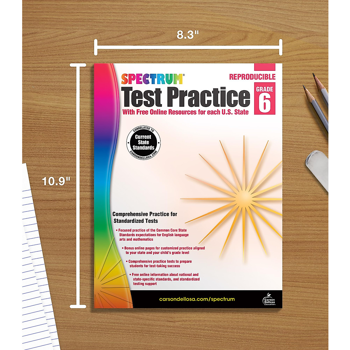 Spectrum Grade 6 Test Practice Workbooks, Ages 10 to 11, Math, Language Arts, and Reading Comprehension 6th Grade Test Practice, Reproducible Book, Vocabulary, Writing, and Math Practice - 160 Pages