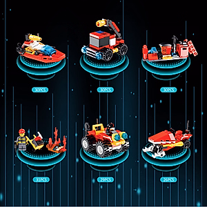 DESOOA Mini Building Blocks Fire Truck Sets, 12 Boxes STEM Mini Building Toys with Construction Trucks Fire Trucks Police Cars Plane for Boys Girls Birthday