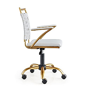 Hioryllks White and Gold Chair Modern Office Chair Gold and White Desk Chair White and Gold Computer Chair Leather Cute Desk Chair with arms (3013 Gold White)