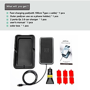 Wireless Charger, POLMXS Wireless car Charge Fast Charging pad 15W Wireless Phone Charger for Car Cell Phone Charger pad Cordless Phone Charger Flat Charging mat Galaxy S22/S21/S20/S10 NOTE10(XP01)