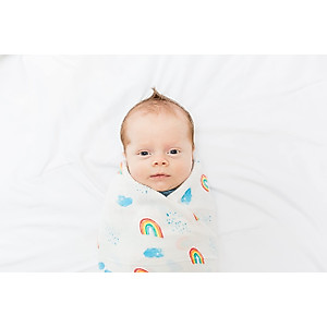 Lulujo Baby Swaddle Blanket| Unisex Softest 100% Cotton Muslin Swaddle Blanket| Neutral Receiving Blanket for Girls & Boys | 47in x 47in Rainbow Sky