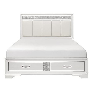 Lexicon Luster Wood California King Bed with 2 Drawers in White and Silver