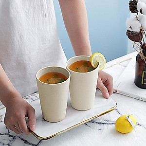 Roucerlin 4 Pack 20 OZ Wheat Cup, Unbreakable Reusable Wheat Straw Drinking Cup, Coffee, Tea, Water, Beer, Milk, Juice Cup, Stackable Travel Cup (Beige)