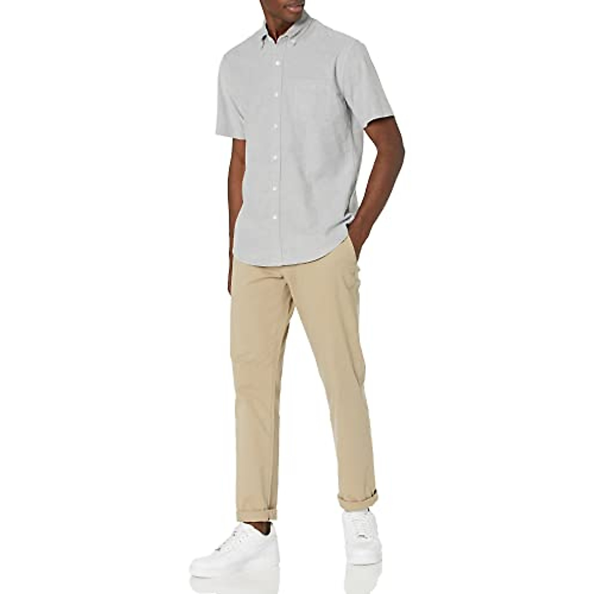 Amazon Essentials Oxford Shirts for Men - Regular-Fit, Short-Sleeve, Grey, X-Large