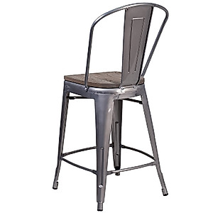 Flash Furniture Lincoln 4 Pk. 24" High Clear Coated Counter Height Stool with Back and Wood Seat