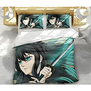 NICHIYOBI Demon Killer Tokitou Duvet Cover Set 3D Bedding Comforter Cover 3 Pcs (1 Duvet Cover+2 Pillowcases) Bedding Set (13,Twin-68x86in+20x30in*2)