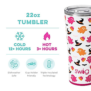 Swig Life 22oz Tumbler - Discontinued Prints - Insulated Coffee Tumbler with Lid, Cup Holder Friendly, Dishwasher Safe, Stainless Steel, Large Travel Mugs for Hot and Cold Drinks (Hey Boo)