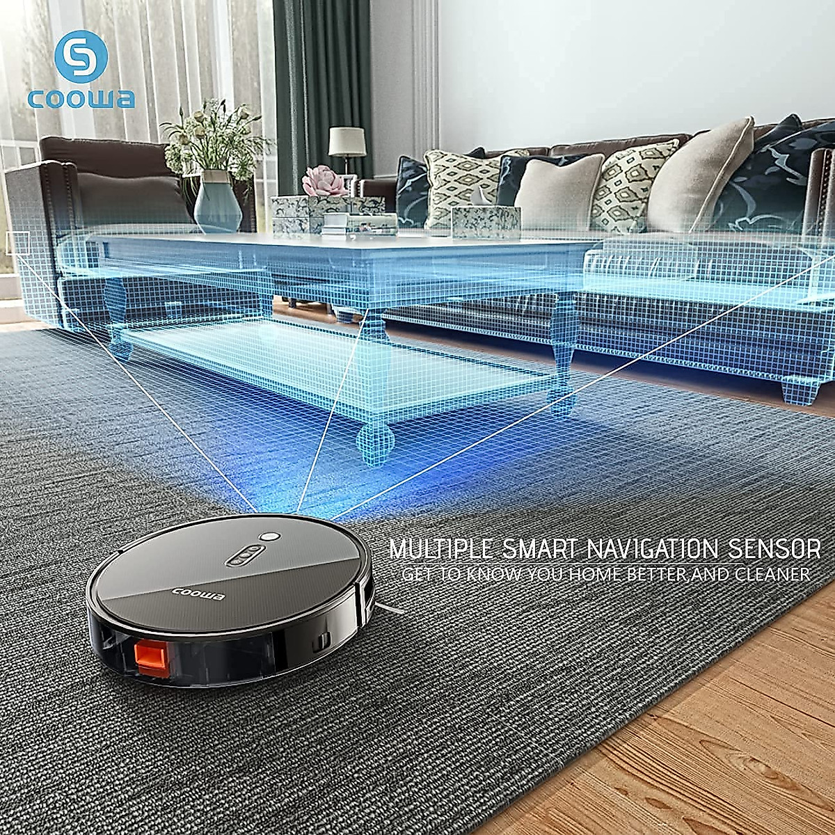 coowa Robot Vacuum RoboV101, Alexa Connected Robot Vacuum Cleaner with Visual Navigation&Smart Mapping, Self-Charging Robotic Vacuums 2000Pa Suction, Boost Intellect Perfect for Carpet, Pet Hair.