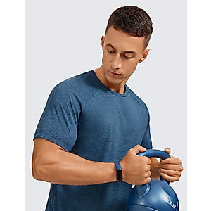 CRZ YOGA Men's Lightweight Short Sleeve T-Shirt Quick Dry Workout Running Athletic Tee Shirt Tops Ocean Blue Heather XX-Large