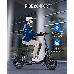 URBANMAX C1 Pro Electric Scooter with Seat, Adult Electric Scooters with Dual Shock Absorbers Up to 25 Miles 18.6MPH 450W Motor, Folding Scooter Electric for Adults with Seat & Carry Basket