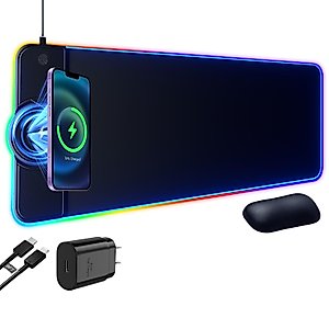 Gaming Mouse pad with Wireless Charging,25W PD Fast Charging RGB Mousepad Gaming Accessories for Desk,Upgrade Your Gaming and Office Setup with Large Desk pad (Black-with 25W pd Charger)