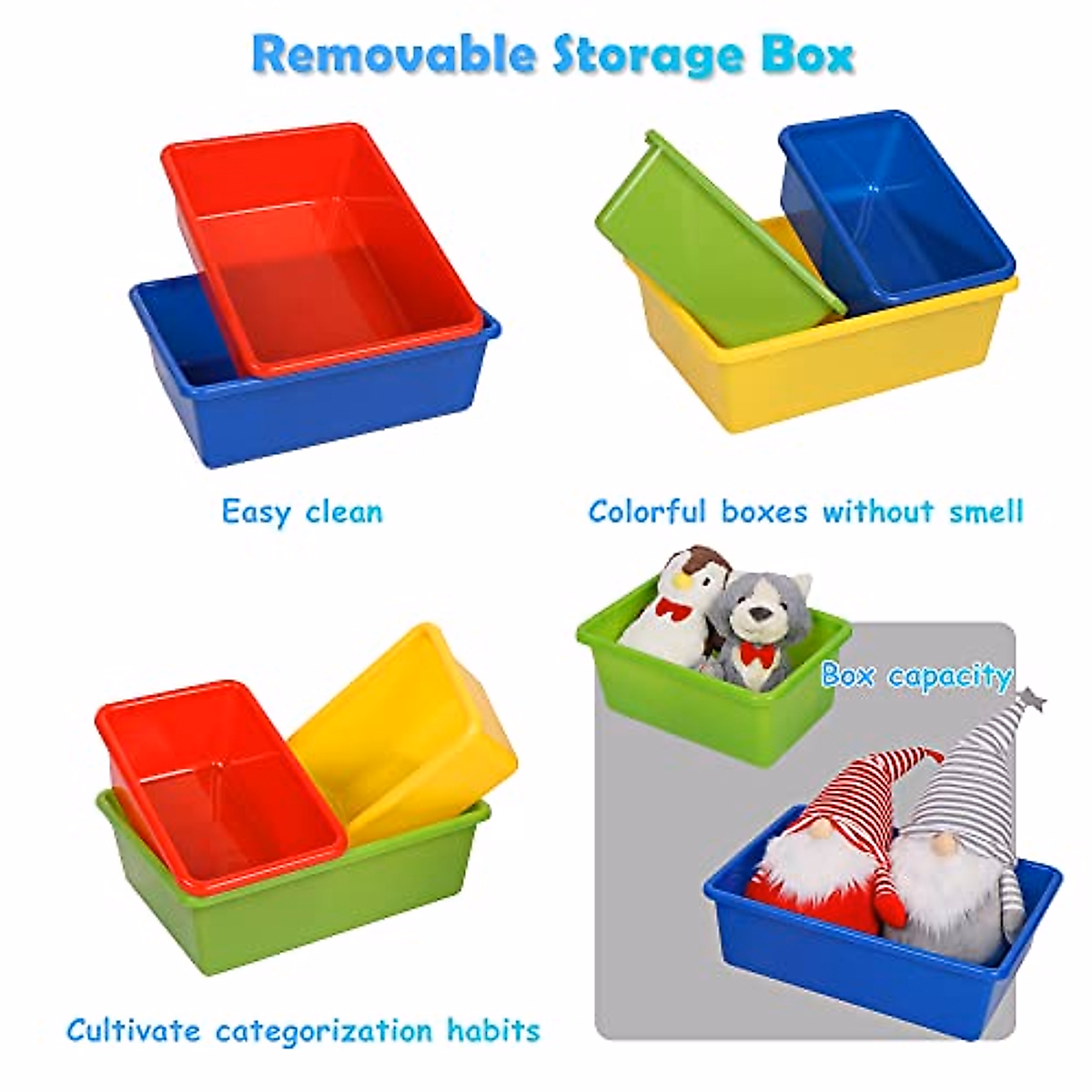 Betterhood Kids Toy Storage Organizer Bins with Shelf, 4-Tier Playroom Organization and Storage W/8 Removable Boxes, Kids Bookshelf and Toy Storage for Kids Room, Bedroom, Nursery, Classroom (White)