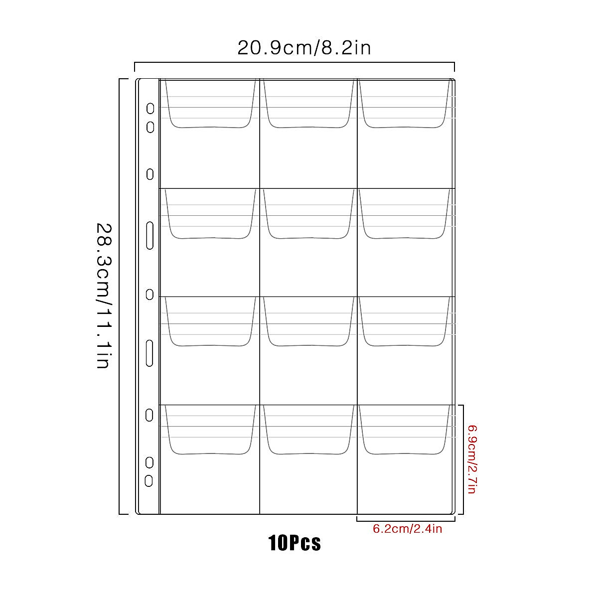 Homgaty 10 Sheets Coin Collection Supplies, Coin Pocket Page Coin Holders Stamp Binder Sheets Currency Collecting Album Book Sleeves (12 Pocket) (12 Pocket)