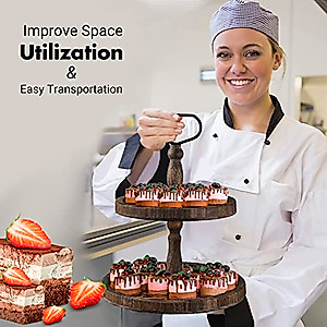 Wooden 2 Tiered Tray ––Elegant Seasonal Decor for Home - Round Serving Tray Tier for Dessert, Coffee Cups, and Garden Essentials –Brown