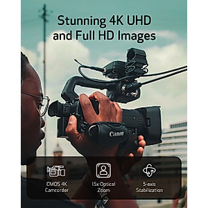 Canon XA70 Pro Camcorder 1” 4K UHD CMOS Sensor, Dual-Pixel CMOS AF, 15x Optical Zoom, 600x Digital Zoom, Image Stabilization, HDMI, USB Live Streaming, Time Stamp On-Screen Disp. Recording, XLR inputs