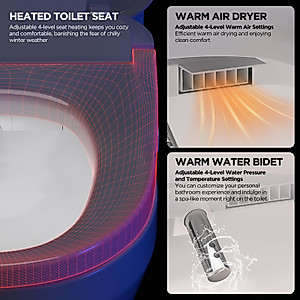Electric Bidet Toilet Seat with Wireless Remote - Elongated Heated Bidet Toilet Seat - Bidet Warm Water with Dryer - Luxury Bidet Toilet Seat with Soft-Closing - LED Nightlight - Self-Clean Nozzle