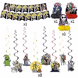 Nightmare Birthday Decorations Party Supplies, Christmas Nightmare Banner,Hanging Swirls and Table Decorations Honeycomb Centerpieces for Nightmare Party decoration