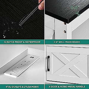 YITAHOME Farmhouse TV Stand for 65 inch with Power Outlet, Mid Century Modern Wood TV Table Media Console with Storage Cabinet and Open Shelves for Living Room, Bedroom, Black/White