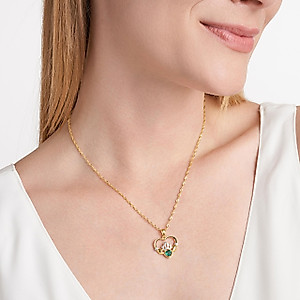 MORGAN & PAIGE 18K Yellow Gold-Plated .925 Sterling Silver Lab-Grown Emerald Diamond-Accented 1" Claddagh Heart Pendant Necklace on 18" Chain - May Birthstone