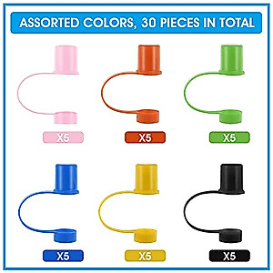 Prasacco 30 Pieces Straw Tips Cover, Colorful Plastic Drinking Straw Caps Reusable Drinking Straw Lids Straw Plug Drinking Dust Cap Drinking Straw Caps for 9 mm（0.35inch） Straws（6 Colors） (30 PCS)