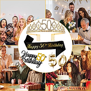 80th Birthday Gifts Decorations for Women,Including 80 Year Old Black Gold Birthday Cake Topper,80th Birthday Tiara Crown/Sash,80th Gold Birthday Candle for 80 Year Old Women Party Supplies Decoration