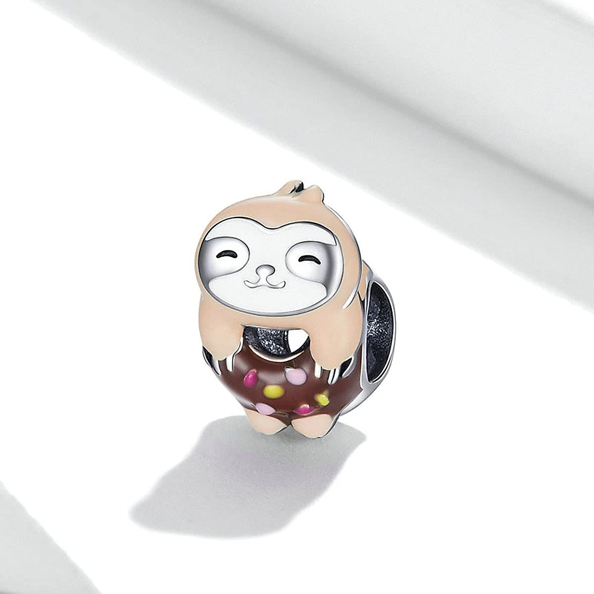 Junyi Jewelry 925 Sterling Silver Donut Charm Pig Charm Owl Charm Mouse Charm Bear Charm Bee Charm Panda Charm Cat Charm for Pandora Charm Bracelet (Sloth)