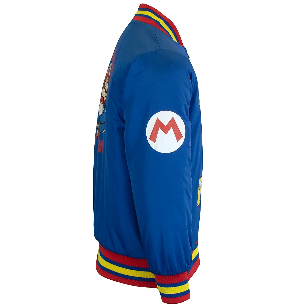 Nintendo Super Mario Bomber Jacket for Boys, Mario and Luigi Bomber Jacket (Mario Blue, Size 7)