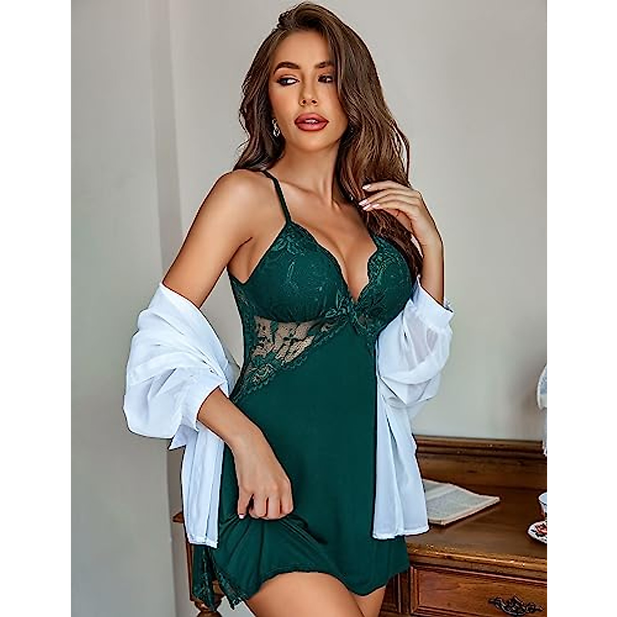 Avidlove Lingerie for Women Sexy Nightgowns Lace Babydoll Sleepwear Nightie Dark Green Medium