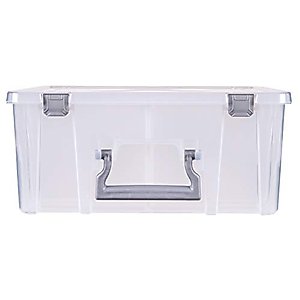 AB Designs 6990ABD Super Satchel Double Deep with Removable Dividers, Stackable Home Storage Organization Container, Clear with Sliver Latches and Handle