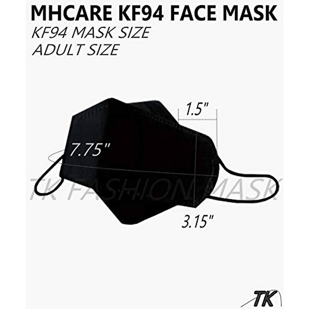 [30 Pack] Black Disposable KF-94 Face Mask, Individual Pack, Made in Korea, Disposable, Nose Mouth Covering Dust Face Mask, Adjustable Strap, Unisex Adult, 3D Ergonomic Design