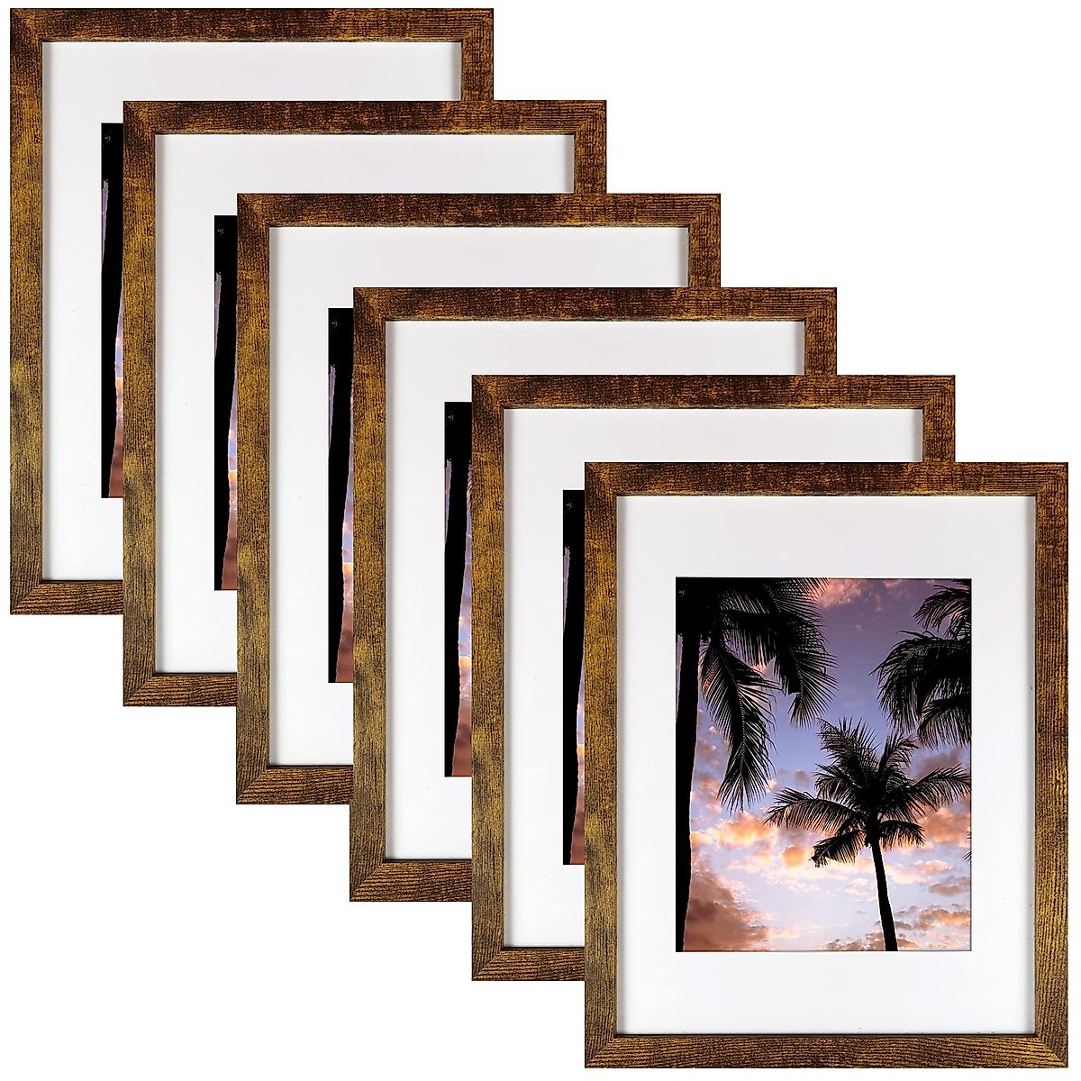 SESEAT 11x14 Frames, Display Pictures 8x10 With mat or 11x14 Prints Without Mat,Wall Mounting,Brown,6PCS
