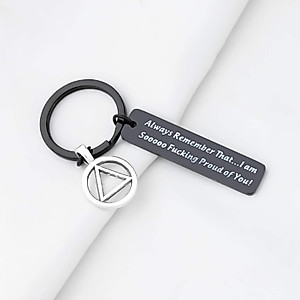 MAOFAED Sobriety Gift Addiction Recovery Gift AA Alcoholics Anonymous Birthday Gift Sober Keychain New Beginnings Gift 12 Steps Gift (soooo proud of you black)