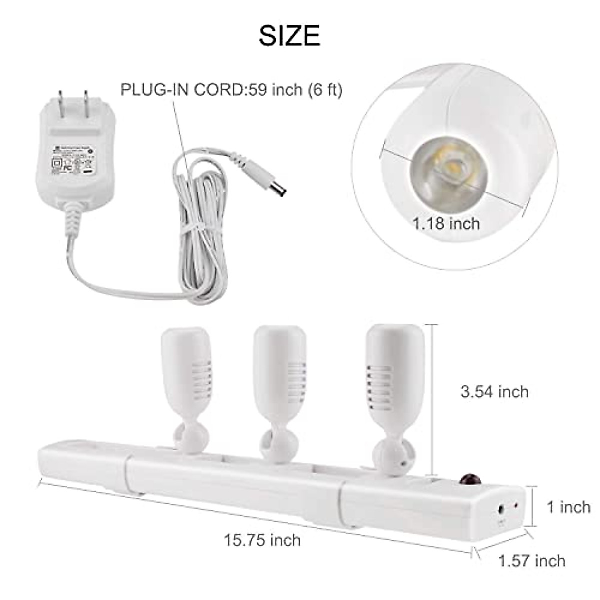 BIGLIGHT LED Track Light, Dimmable Accent Lighting with Rotatable Heads, Plug in Spotlight with Remote Control for Highlight Kitchen Counter Cabinet Gallery Picture Bathroom Basement Artwork