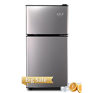 KRIB BLING Compact Refrigerators with Freezer, 3.5 Cu.ft Mini Fridge with 7 Level Temp Adjustable Thermostat, Small Fridge for Apartment, Office, Basement, Silver