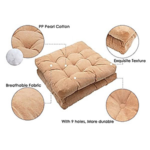Tiita Outdoor Chair Cushions Square Floor Pillows Thicken Tufted Patio Seat Cushion Pads for Yoga Meditation Garden Living Room Balcony Office Set of 2, 22x22 Inch, Light Brown